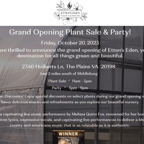 Etten’s Eden Grand Opening - Visit Middleburg Virginia